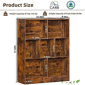 LEYAOYAO 7 Cube Bookshelf with Base,3 Tier Mid-Century Modern Brown Bookcase,Standing Wide Bookshelves Storage Organizer Shelf,Rustic Wood Display Cabinet Book Shelves for Bedroom,Living Room,Office