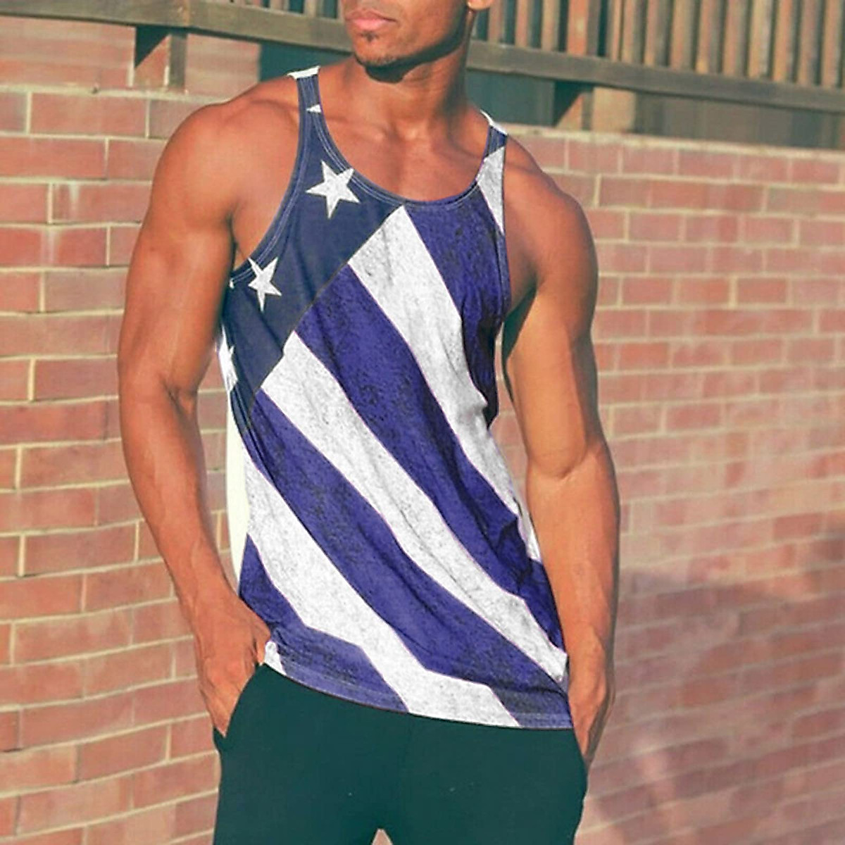 GDJGTA Summer Vest for Men Leisure 4th of July Flag 3D Digital Printing Lndependence Day Sports Sleeveless Tank Top Tee Blouse