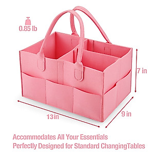 PandaEar Baby Diaper Caddy Organizer, Portable Diaper Holder Organizer Nursery Storage Basket for Wipes & baby stuff, Collapsible Baby Organizer with Divided Design (Pink)