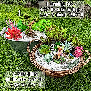 Mood Lab Fairy Garden Miniature Fairy with Reading Tree Statue - Figurines and Accessories Kit of 2 pcs