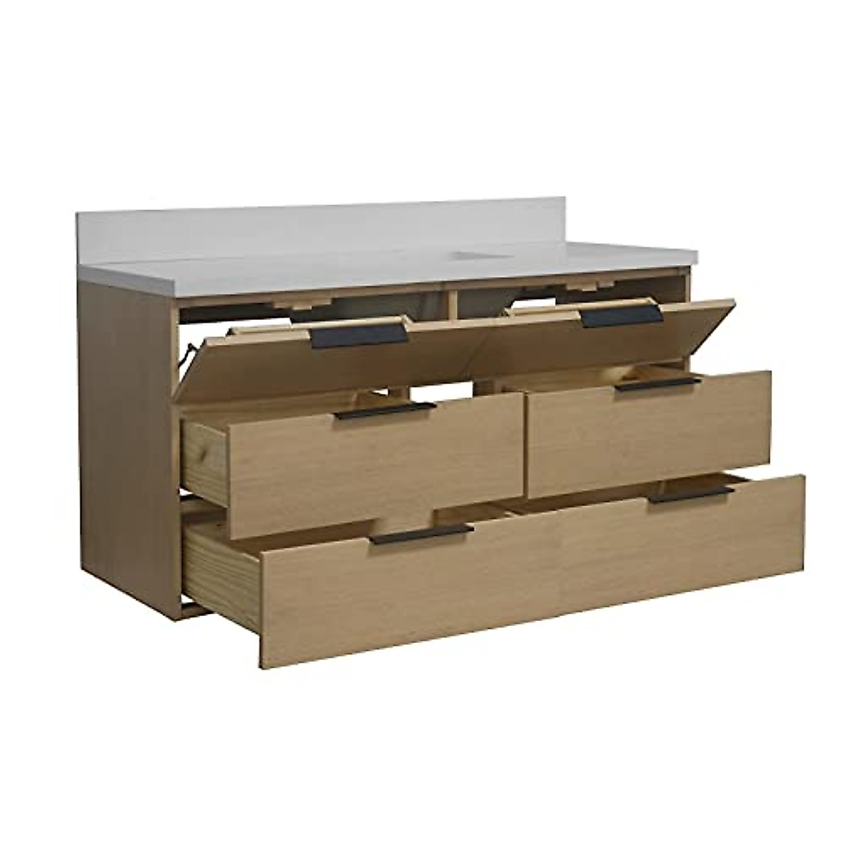 Kitchen Bath Collection Oslo 48-inch Floating Wall-Mounted Bathroom Vanity: Includes Blonde Wood Cabinet with Matte White Countertop and White Ceramic Sink