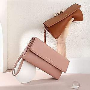 HINFKA Large Capacity Soft Multi-Layer Women'S Clutch Bag Zipper Wallet Multi-Color Simple Phone Bag Womens Wallets (Brown)