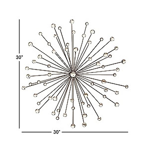 Deco 79 Metal Starburst Wall Decor with Crystal Embellishments, 30" x 3" x 30", Silver