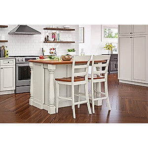Homestyles Monarch Kitchen Island Set, With 2 Stools, Off-White