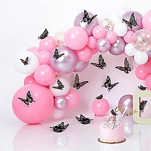 48Pcs Butterfly Wall Stickers, 3D Butterfly Wall Decor Black Butterfly Party Decorations Birthday Cake Decorations Removable Wall Stickers Room Decor for Baby Shower Party Girls Kids(Black)