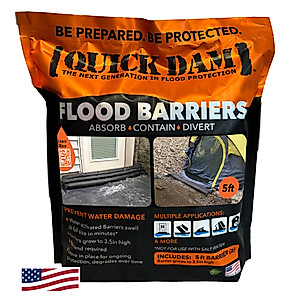 Quick Dam QD65-2 5' Barrier Water Flood Dam Bags, 2 Pack, Black