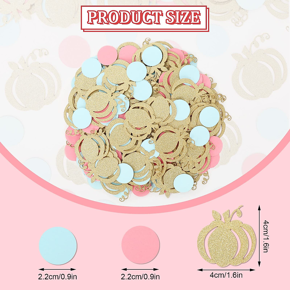 Whaline 300pcs Thanksgiving Little Pumpkin Confetti Glitter Gold Pumpkin Baby Shower Table Confetti Round Pink Blue Paper Dots for Thanksgiving Fall Gender Reveal Baby Birthday Supplies Table Decor