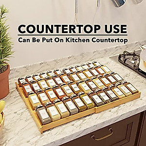 SpaceAid Bamboo Spice Drawer Organizer, Expandable 4 Tier Spices Rack for Cabinet Drawer, Kitchen Seasoning Storage Drawer Insert Organization (Jars Not Included, From 12" to 23" Wide)
