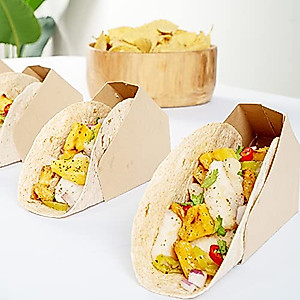 Restaurantware Bio Tek 6 .25 x 2 x 3.75 Inch Single Taco Holder 200 Greaseproof Stand Up Taco Holder - Large Self-Standing Kraft Paper Paper Taco Holder Freezable