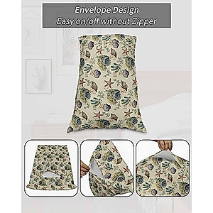 Edwiinsa Summer Beach Pillow Covers Queen Size Set of 2 20x30 Bed Pillow, Ocean Coastal Conch Shell Starfish Farmhouse Plush Soft Comfort for Hair/Skin Cooling Pillowcases with Envelop Closure