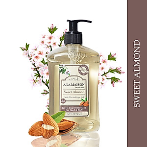 A LA MAISON French Liquid Hand Soap, Almond - Natural Hand Wash Made with Essential Oils - Biodegradable, Plant-Based, Vegan, Cruelty-Free, Alcohol & Paraben Free (16.9 oz, 3 Pack)