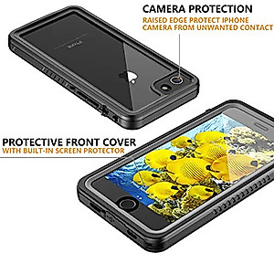Huakay iPhone SE 2022 Case/SE 2020 Case/iPhone 7/8 Case Waterproof Shockproof,with Built-in Screen Protector,Full Body Heavy Duty Protective Phone Case for iPhone SE/8/7(Black/Clear)