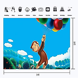 JMING Curious George Backdrop for Birthday Party Supplies 7x5ft Vinyl Curious George Photography Background for Cake Table Wall Banner Bedroom Decor Photo Booth Video Props