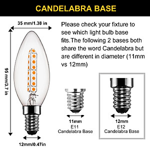 NS Light Bulbs E12 ETL Listed Not Dimmable Candelabra LED Light Bulbs 100W Equivalent，B11 High Brightness Daylight White 5000K，Clear Glass，6 Pack