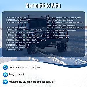 NPAUTO Black Exterior Outside Door Handle Replacement for Chevy Silverado Cadillac Escalade GMC Sierra Yukon Pickup Truck 2007 2008 2009 2010 2011 2012 2013 (Front Rear Driver & Passenger Side)