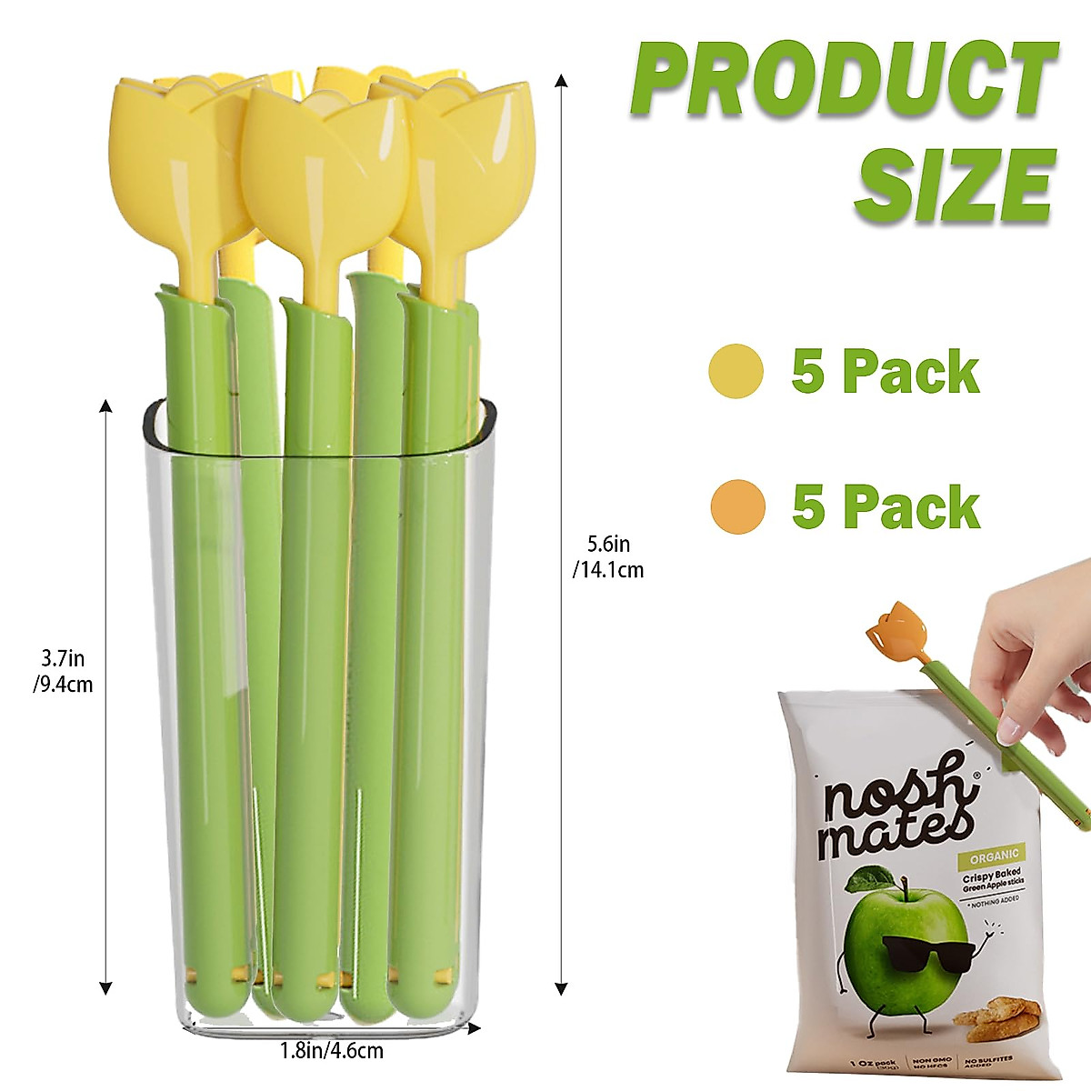 Magnetic Bag Clips Set of 10 Closing Cips for Bag – Funny Chip Clips for Food with Magnet Storage - Magnetic Chip Clips for Refrigerator, Cute Bag Clips - Bag Clips for Food Storage (Yellow&Orange)