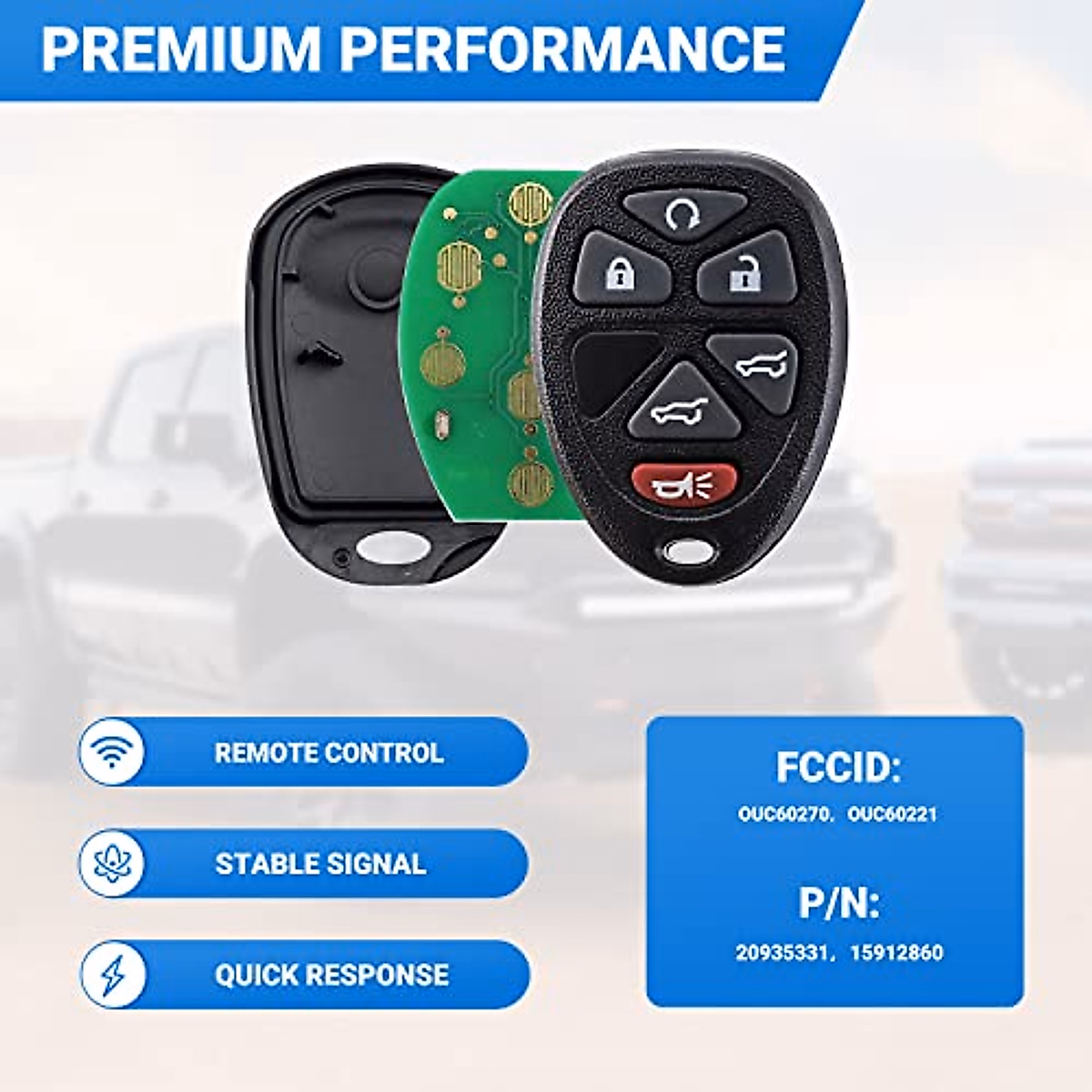 Pilida Keyless Entry Remote Car Key Fob Compatible with 2007-2014 Chevy Tahoe/Suburban| Cadillac Escalade 15913427| OUC60270 Set of 2