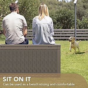 Devoko 100 Gallon Waterproof Large Resin Deck Box Indoor Outdoor Lockable Storage Container for Patio Furniture Cushions Garden Tools (100 Gallon, Light Brown)