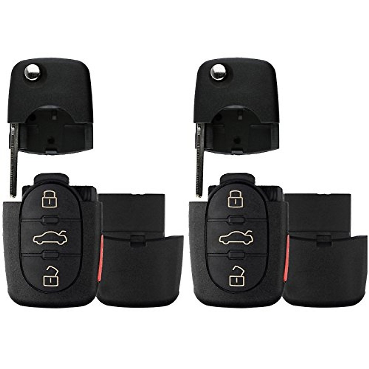 KeylessOption Keyless Entry Remote Key Fob Shell Case Button Pad Flip Key Cover For VW Audi (Pack of 2)