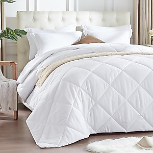 NexHome Down Alternative Solid Comforter Set Queen Size, Lightweight Comforter Set Thin Microfiber Reversible Autumn Spring Winter Bedding Comforter (Queen, White)