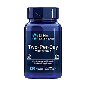 Life Extension Two-Per-Day High Potency Multi-Vitamin & Mineral Supplement - Vitamins, Minerals, Plant Extracts, Quercetin, 5-MTHF Folate & More - Gluten-Free - Non-GMO - 120 Tablets
