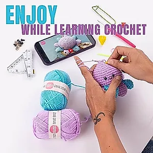 MODDA Crochet Kit for Beginners Adults and Kids - with Video Course - Make Amigurumi and Crocheting Kit Projects - Beginner Crochet Kit Includes 20 Colors Yarn, Hooks, Book, Patterns and Crochet Bag
