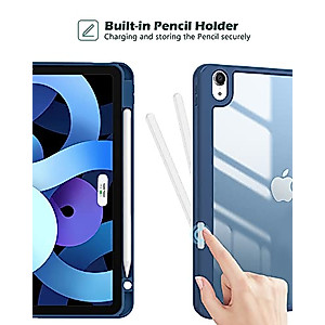 ProCase Case for iPad Air 5th Generation 2022 / iPad Air 4th Generation 2020 10.9 Inch with Pen Holder, Smart Case Cover with Transparent Back Shell Protective Case Compatible with iPad Air 5 4 - Blue