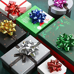 Shindel Christmas Gift Bow, 84PCS Holiday Bow Set Christmas Print Bows for Christmas decoration, Gift Basket, 3-4 inches