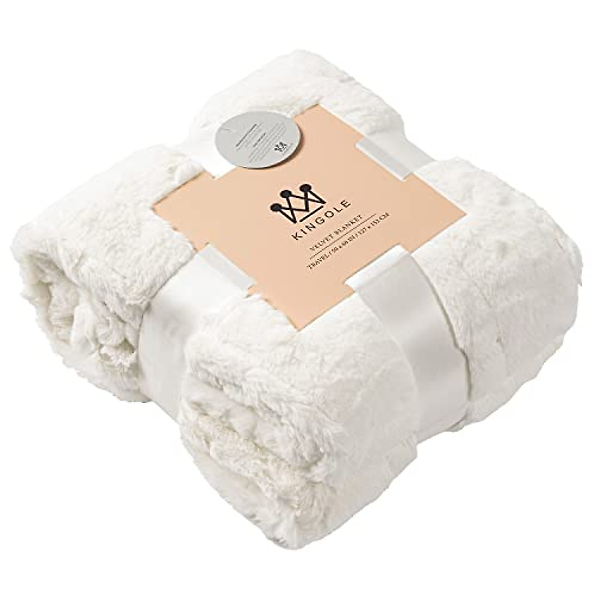 Kingole Faux Rabbit Fur Luxury Throw Blanket, Cozy Couch Sofa Bed Super Soft and Warm Plush Microfiber 350GSM, 50 x 60 Inch, Cream White