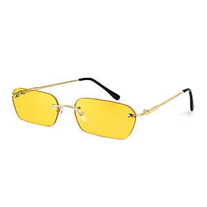 FEISEDY Rimless Sunglasses Y2K Sunglasses Retro Small Narrow Clear Eyewear Vintage Rectangle Sunglasses for Women Men B2643