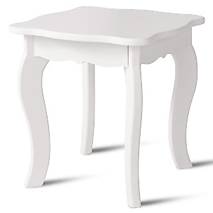 Costzon Kids Wooden Vanity Table & Stool Set, 2 in 1 Detachable Design with Dressing Table and Writing Desk, Princess Makeup Dressing Table with Two 180° Folding Mirror, for Girls, Kids (White)