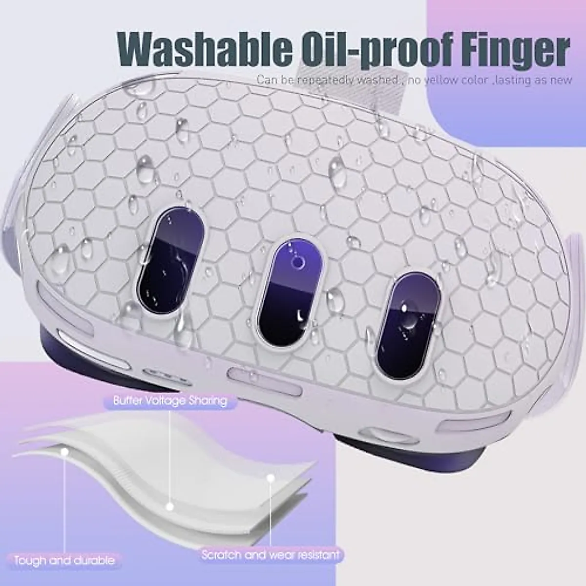 Orzero Soft Silicone Headset Cover Compatible for Quest 3, with 2 Sets 6 Packs Tempered Glass Camera Lens Protector Anti-Drop Strong Protection VR Gaming Accessories - White