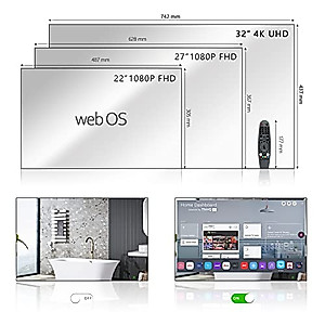 Soulaca 32 inches Smart Mirror Bathroom LED TV Waterproof Vanishing Television IP65 4K ATSC Built-in WiFi Alexa webOS Wall Mounted 2023 Model