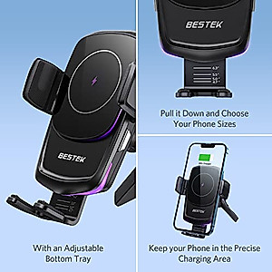 Wireless Car Charger, BESTEK 15W Fast Charging Wireless Car Charger Mount, Auto Clamping Car Wireless Charger, Air Vent Phone Holder Compatible with iPhone 13/12/11/XS/X/8 Series, Samsung S20/S10 etc