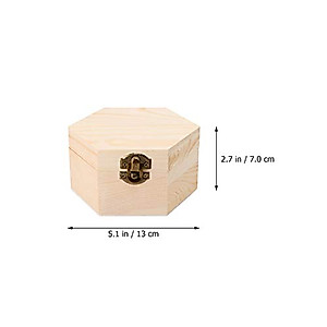 Healifty 2pcs Wood Craft Box Hexagon Unpainted Wooden Jewelry Box DIY Storage Chest Treasure Case Organizer Sundries Jewelry Storage Container(Random Lock Style)