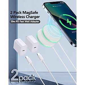 2 Pack Magnetic Wireless Charger 15W Apple Mag-Safe Charger with 20W Adapter for iPhone 15/14/13/12 Pro/Max/Plus/Mini and AirPods 3/2/Pro 2/Pro Wireless Charging Pad with 5ft Cable