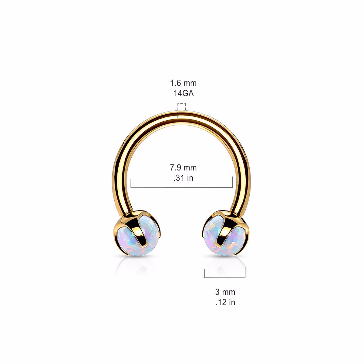 Amelia Fashion 16 Gauge Claw Set Opal Internally Threaded 316L Surgical Steel Horseshoes for Cartilage, Daith, Eyebrow, Septum and More (Choose Color) (Gold/Opal White)