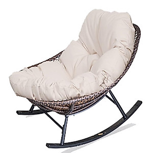 HARELA Outdoor Patio Rocking Chair, Rattan Rocker Padded Cushion Recliner Outdoor, Rattan Rocking Chair for Balcony, Front Porch, Garden, Patio, Backyard, Comfy Rocker Chair (Color : A)