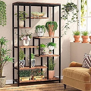 LITTLE TREE 70.8 Inches Tall Bookshelf, Industrial Bookcase for Home Office, Rustic Brown 8-Shelves Wood and Metal Frame Display Shelf Open Storage Organizer Shelves