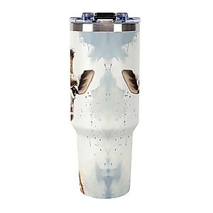 LLUTSNTH 40 Oz Vacuum Tumbler with Violet Handle Leakproof Insulated Tumbler Giraffe Stainless Steel Travel Mug with Lid And Straw Coffee Cup Cute Water Bottles Cup Holder Friendly
