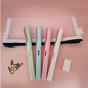 Lyomied 4Pcs Inkless Pencils Eternal, Everlasting Pencil with Eraser, and 4 Replacement Nibs,Unlimited Writing, Reusable Infinity Pencil, NO-Sharpening Pencils for Kids Student Writing Sketch