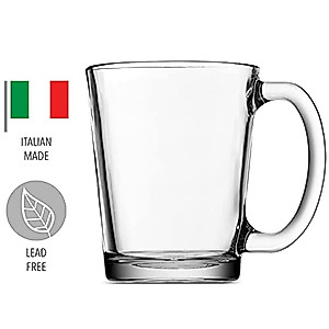 Godinger Coffee Mugs, Italian Made Glass Coffee Mug, Hot Beverage Tea Cups, Glass Cups, Drinking Glasses - 10oz, Set of 4