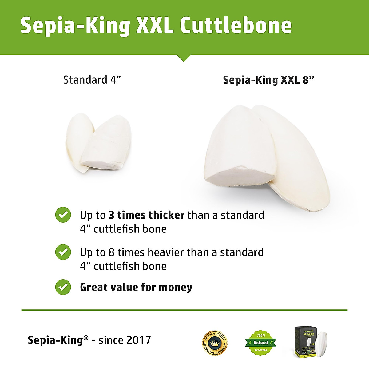 Sepia King - Extra Large - 100% Natural Calcium Supplement - Premium Cuttlebone perfect for Birds, Tortoises, Snails, Reptiles - Pack of 3
