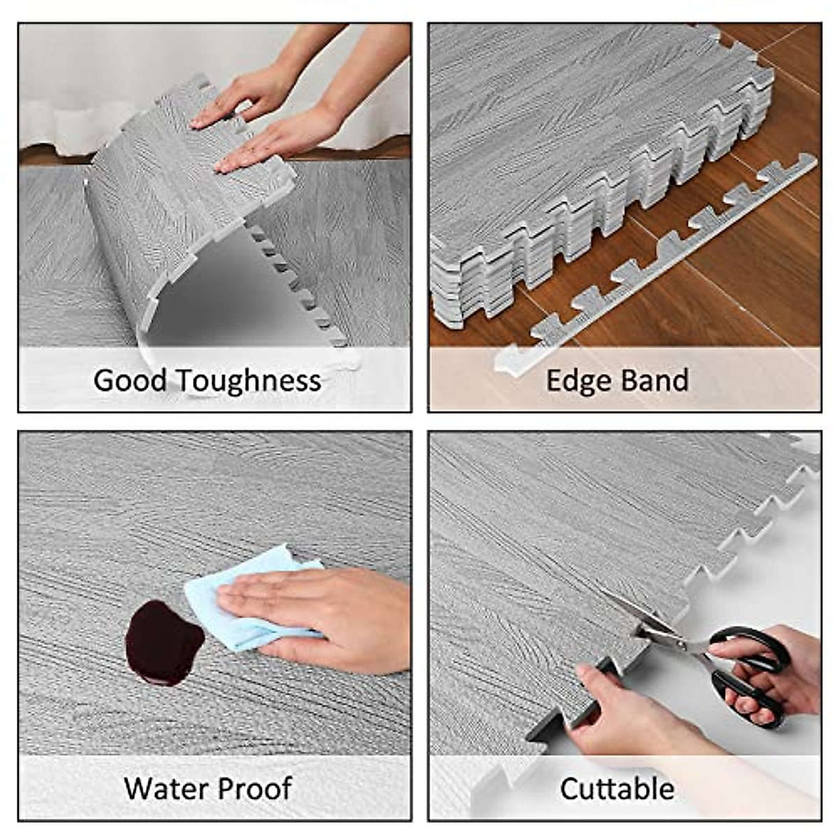 96.5 Sq. Ft Wood Grain Mats Foam Tiles 23.6 x 23.6 Inch 25 Pcs Interlocking Foam Floor Mats EVA Foam Floor Tiles for Kids Adults Playroom Bedroom Farmhouse Flooring (Grey)