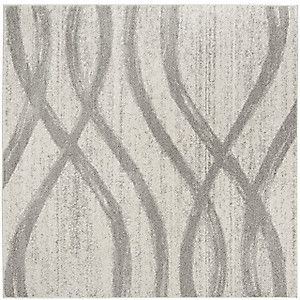SAFAVIEH Adirondack Collection Area Rug - 10' Square, Cream & Grey, Modern Wave Distressed Design, Non-Shedding & Easy Care, Ideal for High Traffic Areas in Living Room, Bedroom (ADR125C)