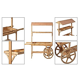 Vintiquewise Large Wooden 3 Tier Rolling Table Cart with 2 Wheels for Home Decor Modern Wagon with Shelves for Display Rack, Coffee Station, Food Stand, Beverage Bar, and Tea Stall