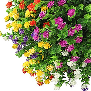 Elechood 10 Bundles Artificial Flowers, Outdoor Gypsophila Baby's Breath Fake Flowers, UV Resistant Faux Plastic Greenery Shrubs Hanging Plants for Home Wedding Garden Porch Window Box Decoration