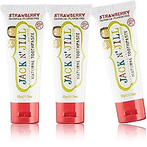 Jack N' Jill Kids Natural Toothpaste - Kids Toothpaste Fluoride Free, 40% Xylitol, BPA Free SLS Free, Makes Tooth Brushing Fun for Kids - Strawberry, 1.76 oz (Pack of 3)