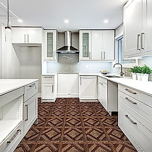 uxcell Peel and Stick Floor Wall Tiles Sticker, 10Pcs 8"x8" Self-Adhesive Wood Grain Floor Stickers Matte Frosted Flooring Tiles for Kitchen Bathroom and Home Decor, Yellow+Brown