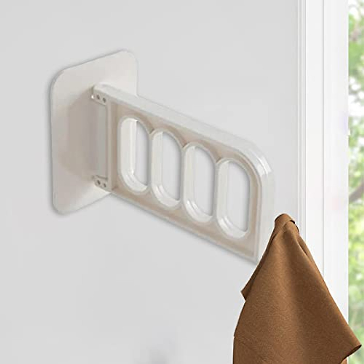 Dous Folding Wall Mounted Clothes Hanger, No Hole Punching No Trace Installation Wall Coat Rack, 4 Holes Wall Multi-Functional Hanger for Balcony Clothes, Keys, Bathroom, Wardrobe Storage